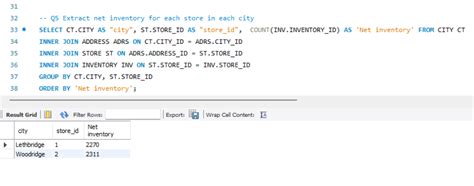 Mysql Extract Net Inventory For Each Store In Each City Stack Overflow