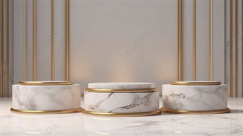 절묘한 장식 배경을 갖춘 고급스러운 금빛 대리석 받침대와 연단의 놀라운 3d 렌더링 3d 침대 배경 연단 배경 대리 배경
