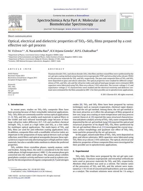 Pdf Optical Electrical And Dielectric Properties Of Tio2 Sio2 Films Prepared By A Cost