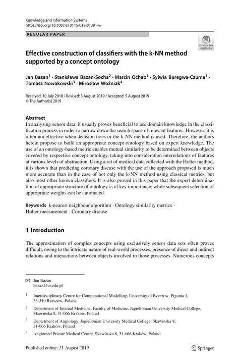 Pdf Effective Construction Of Classifiers With The K Nn Method