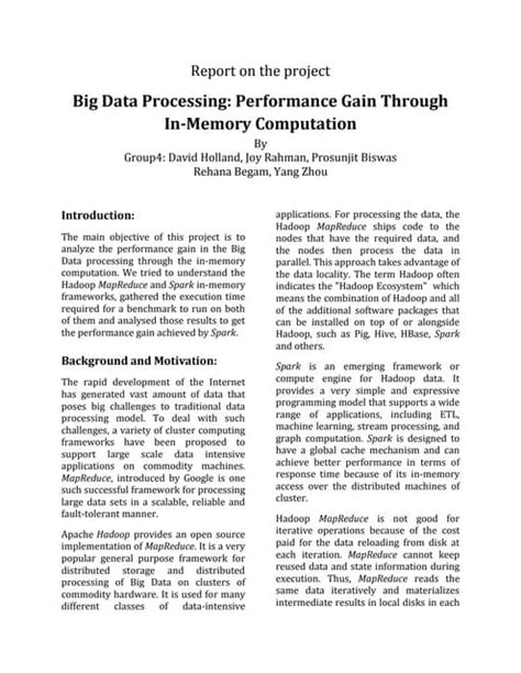Big Data Processing Performance Gain Through In Memory Computation Pdf