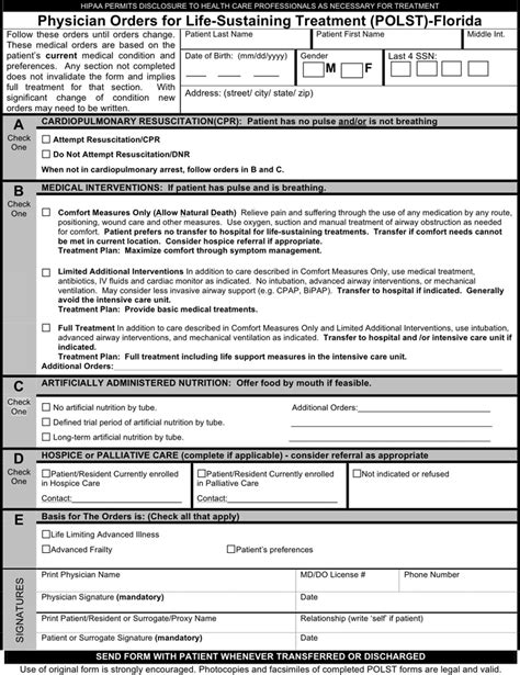 Free Florida Polst Form Docx 44kb 2 Pages