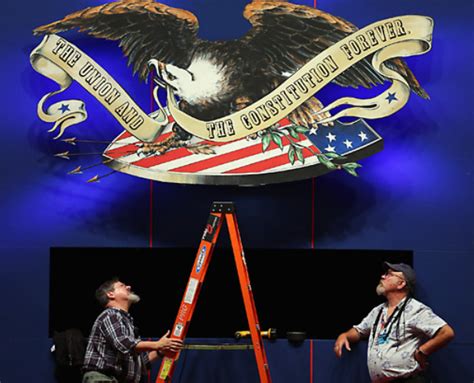 Eagle Carrying Constitution Blackinton Badge With Eagle Holding Ribbon