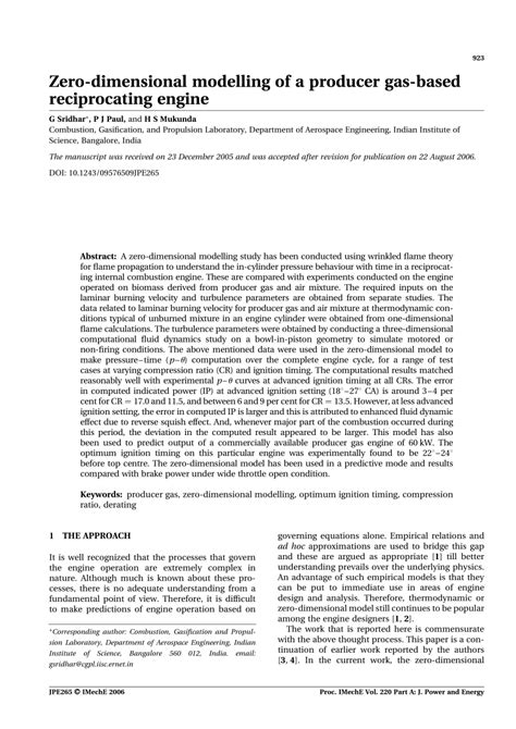 Pdf Zero Dimensional Modelling Of A Producer Gas Based Reciprocating Engine