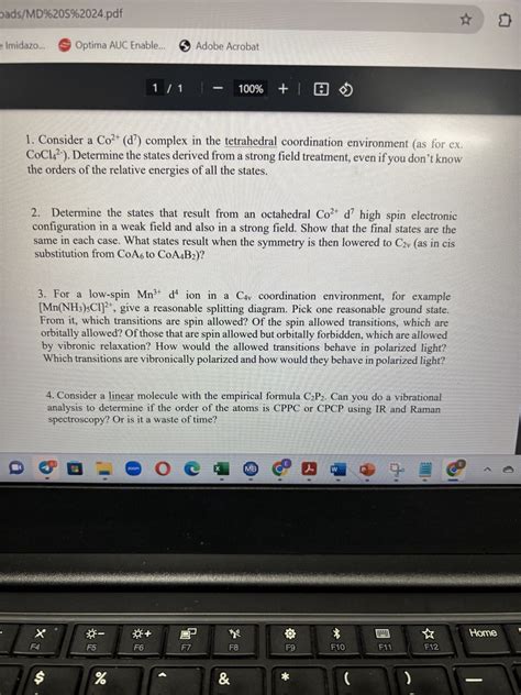 Solved Consider A Co2 D7 ﻿complex In The Tetrahedral