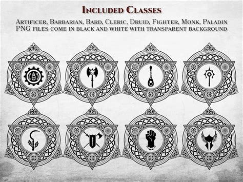 Dnd Class Emblems Svg Png Every Class Icon Incl Artificer Celtic Viking
