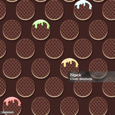 초콜릿 와플 또는 쿠키의 완벽한 패턴 직물 인쇄 섬유 게임 벽지 또는 더 많은 것을 위한 밝은 분홍색 배경 디저트 토핑에 대한