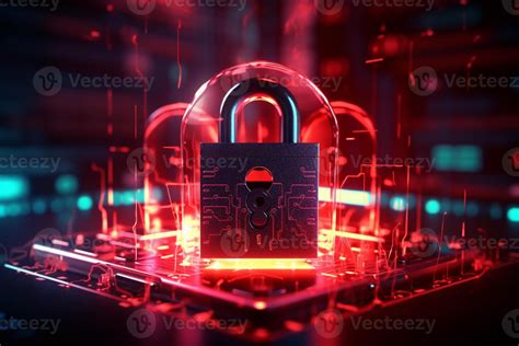 Illustration Of Cyber Security With High Tech Padlock Protecting Laptop Computer In Hd 3d And