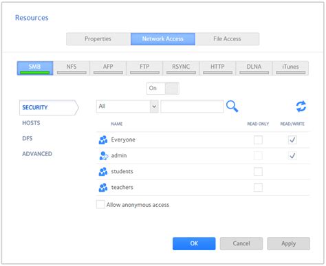 readynas os 6 setting sub folder permissions in user security mode