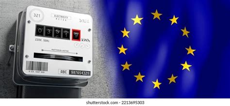 유럽 연합 플래그 및 에너지 미터 스톡 일러스트 2213695303 Shutterstock
