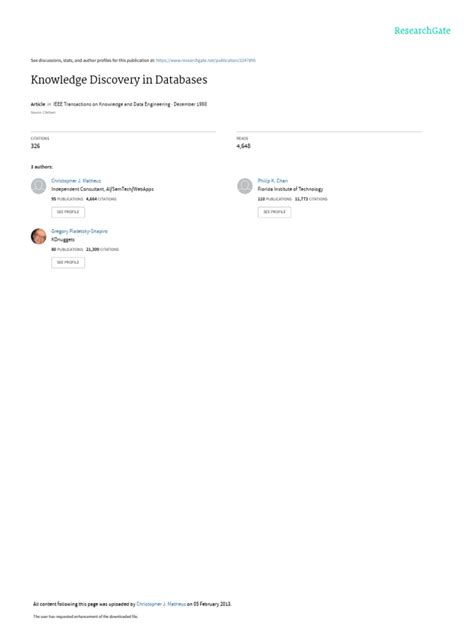 Knowledge Discovery In Databases Pdf Technology And Engineering