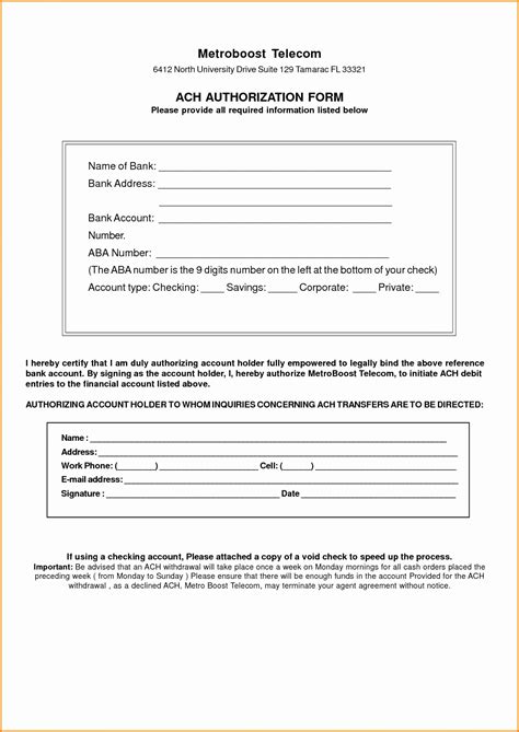Ach Authorization Form Template