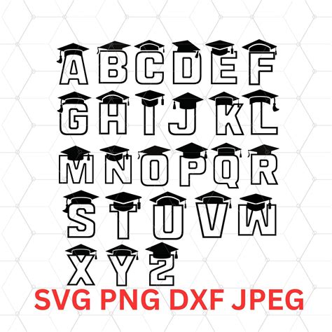 Graduation Cap Letter Alphabet And Numbers Graduate Font Digital