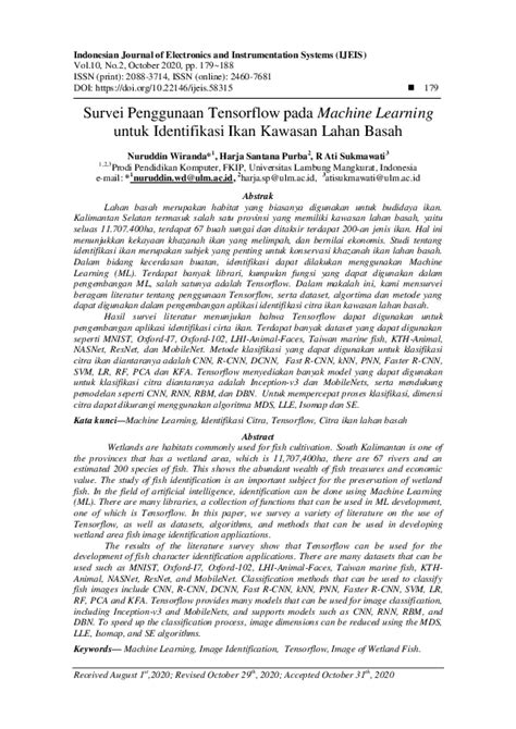 Pdf Survei Penggunaan Tensorflow Pada Machine Learning Untuk Identifikasi Ikan Kawasan Lahan Basah