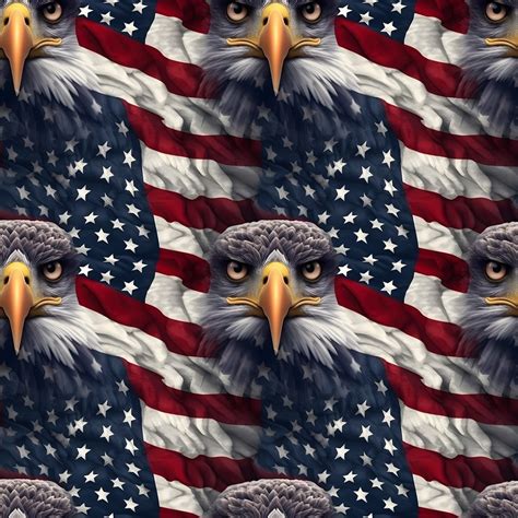 Eagles Over Flag Pattern 3 Fabric