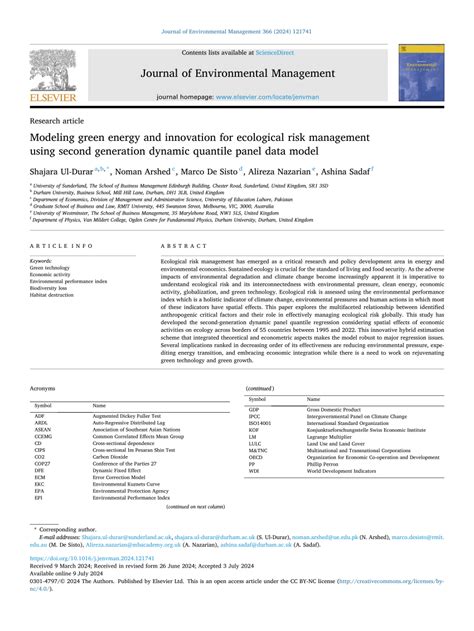 PDF Modeling Green Energy And Innovation For Ecological Risk Management Using Second