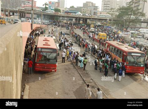 16 Lagos Metro Commuter Queuing At Bus Rapid Transit Brt Terminal Obalande Lagos Nigeria