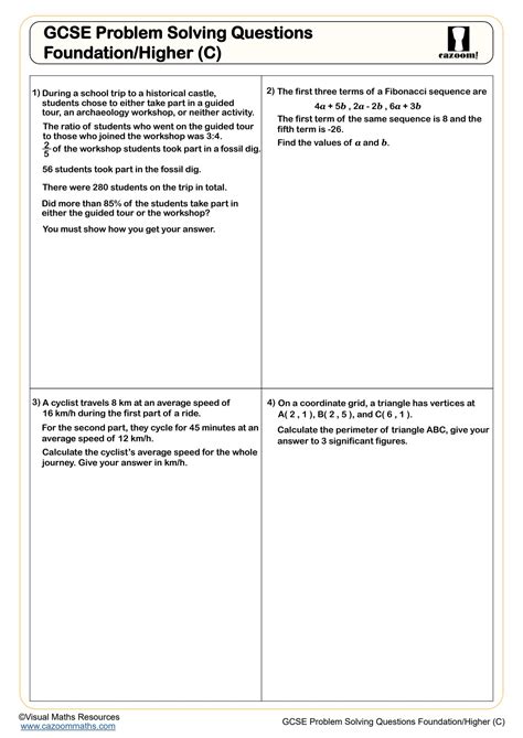Gcse Problem Solving Questions Foundation Higher C Worksheet Printable Gcse Maths Revision