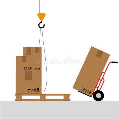 Boxes On A Pallet Are Lifted With A Crane Hook Stock Illustration