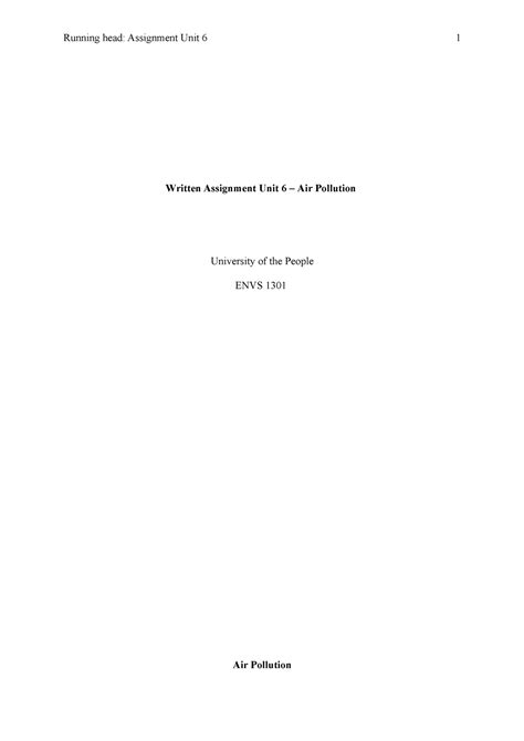 Written Assignment Unit 6 1 Running Head Assignment Unit 6 1 Written Assignment Unit 6 Air