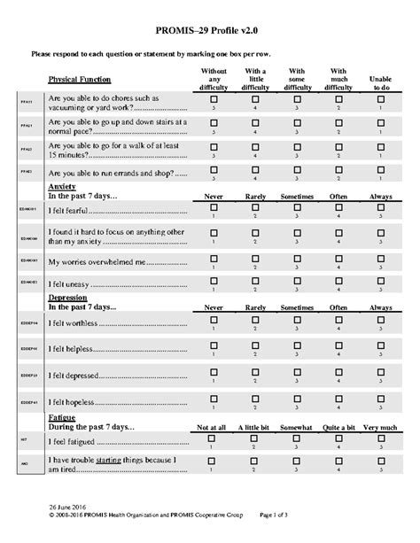 Promis 29 Profile V2 Comprehensive Health Assessment Questionnaire