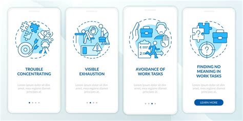 Work Exhaustion Symptoms Blue Onboarding Mobile App Screen Burnout