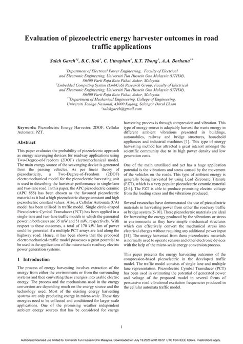 Pdf Evaluation Of Piezoelectric Energy Harvester Outcomes In Road Traffic Applications