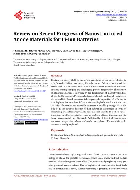 Pdf Review On Recent Progress Of Nanostructured Anode Materials For Li Ion Batteries