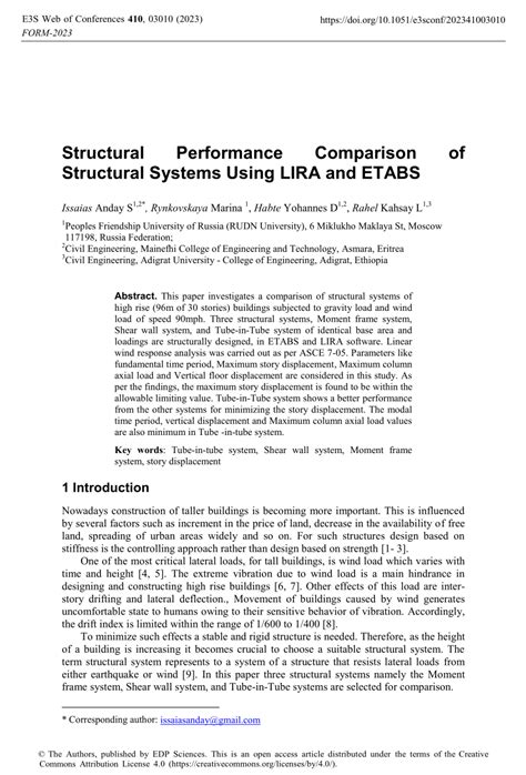 Pdf Structural Performance Comparison Of Structural Systems Using Lira And Etabs
