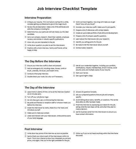 Interview Checklist For Job Template Interview Checklist For Job Word Form Simple Template
