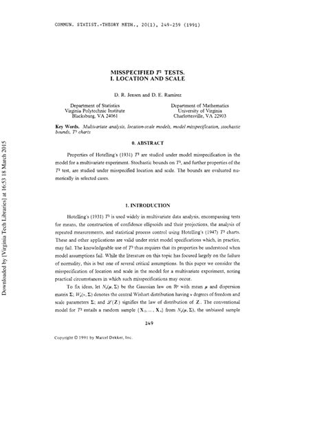 Pdf Misspecified T Tests I Location And Scale