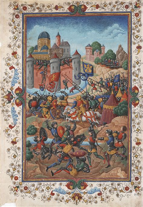 Siege Of A Castle Illuminated Medieval Manuscript Fragment Spanish