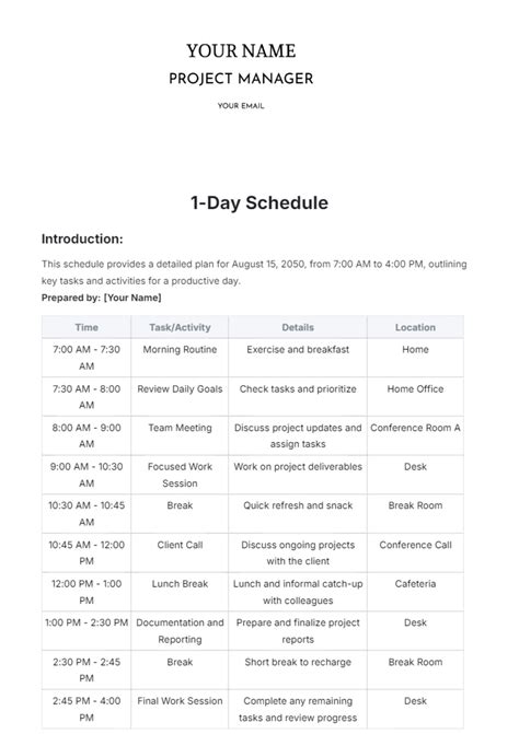 Free Daily Schedule Templates Editable And Printable