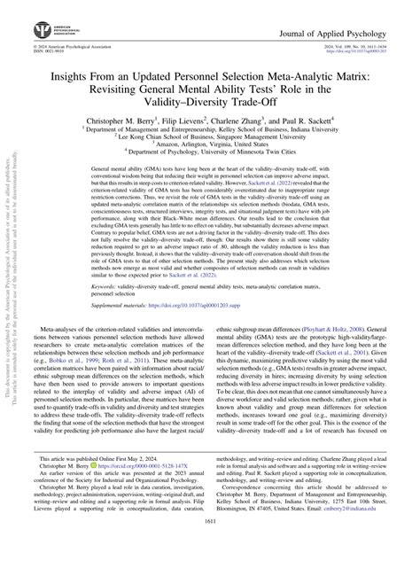 Insights From An Updated Personnel Selection Meta Analytic Matrix Revisiting General Mental