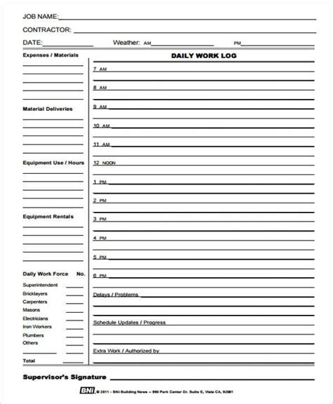 Construction Log Template