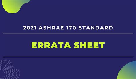 Errata Sheet For Ashrae Standard 170 2021
