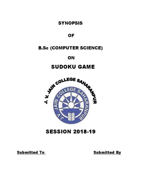 Synopsis For Sudoku Pdf Computing Computer Engineering