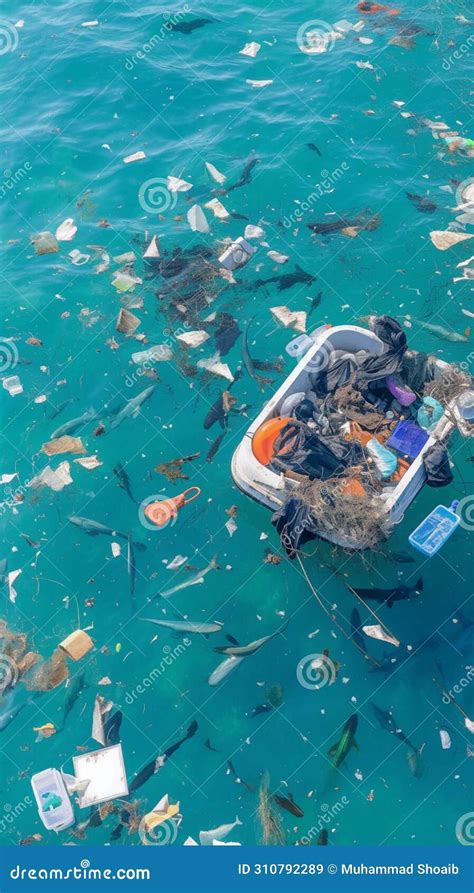 Water Pollution Illustrated With Floating Garbage In Seaside Environment Stock Illustration