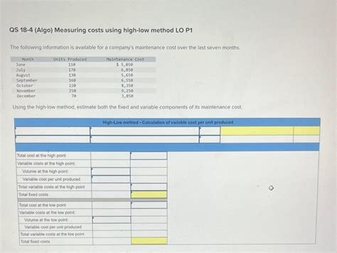 Solved QS 18 4 Algo Measuring Costs Using High Low Method Chegg Com