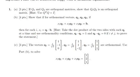 Solved A Pts If Q And Q Are Orthogonal Matrices Chegg