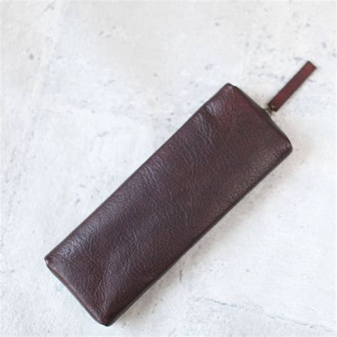 Dark Brown Classy Leather Pencil Case Zipper Pen Pouch Etsy