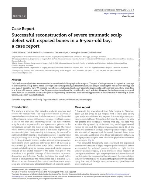 PDF Successful Reconstruction Of Severe Traumatic Scalp Defect With Exposed Bones In A 6 Year