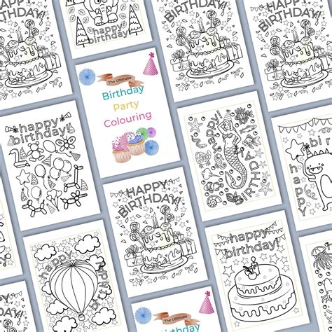 Birthday Coloring Pages 10 Printable Birthday Theme Coloring Etsy