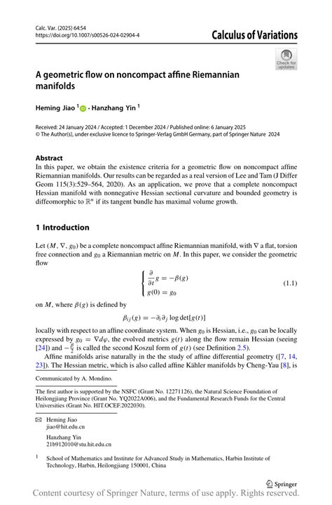 A Geometric Flow On Noncompact Affine Riemannian Manifolds