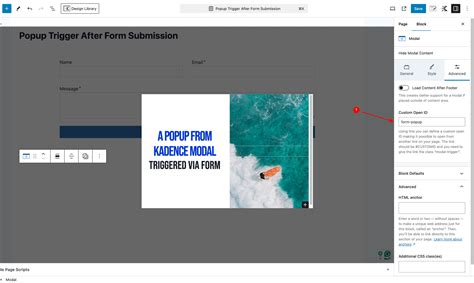Automatic Popup Trigger After Form Submission Kadence Stack WP Blocks Dev