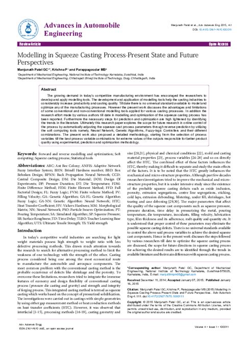 Pdf Modelling In Squeeze Casting Process Present State And Future