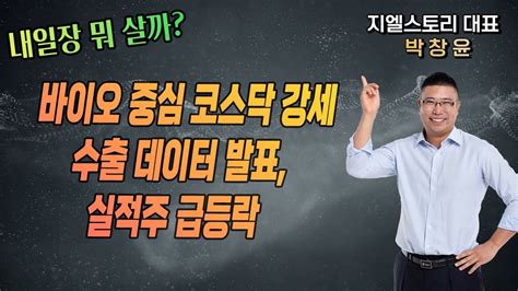 내일장 뭐 살까 바이오 중심 코스닥 강세 수출 데이터 발표 실적주 급등락 박창윤 대표 주식 주가 투자 Youtube