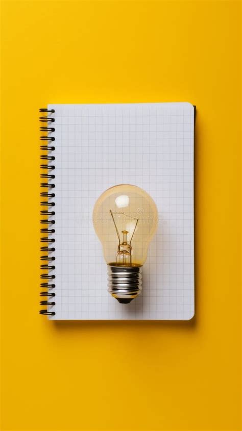 Light Bulb On A Spiral Notebook With A Grid Pattern On Yellow
