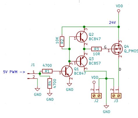 bjt based mosfet driver what resistor values to use electrical