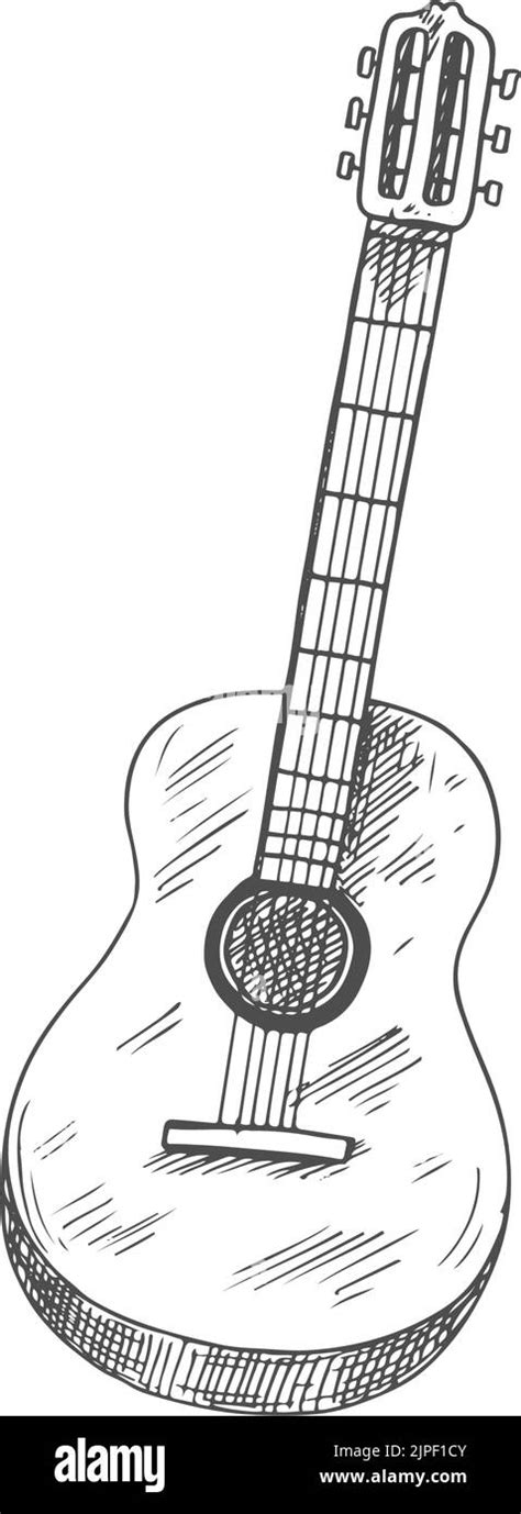 String Guitar Isolated Vector Musical Instrument Sketch Vector Stringed Music Tool Retro